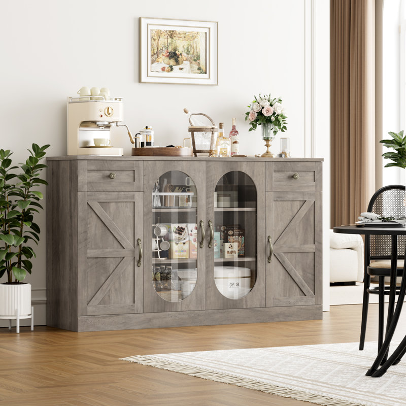 Gracie Oaks 55.1 W Modern Farmhouse Style Sideboard With 4 Doors 2 Drawers and Adjustable Shelves Wayfair